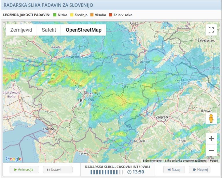 Trenutna satelitska slika padavin v Sloveniji je odličen pripomoček za ...